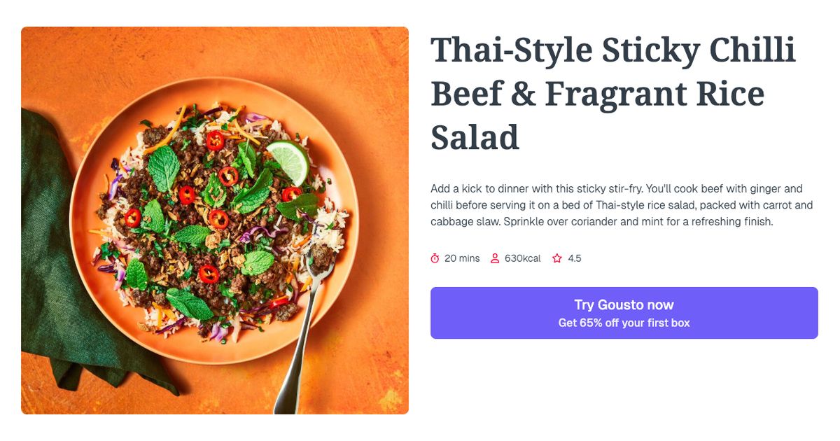 Thai-Style Sticky Chilli Beef & Fragrant Rice Salad (20 mins) | Gousto ...