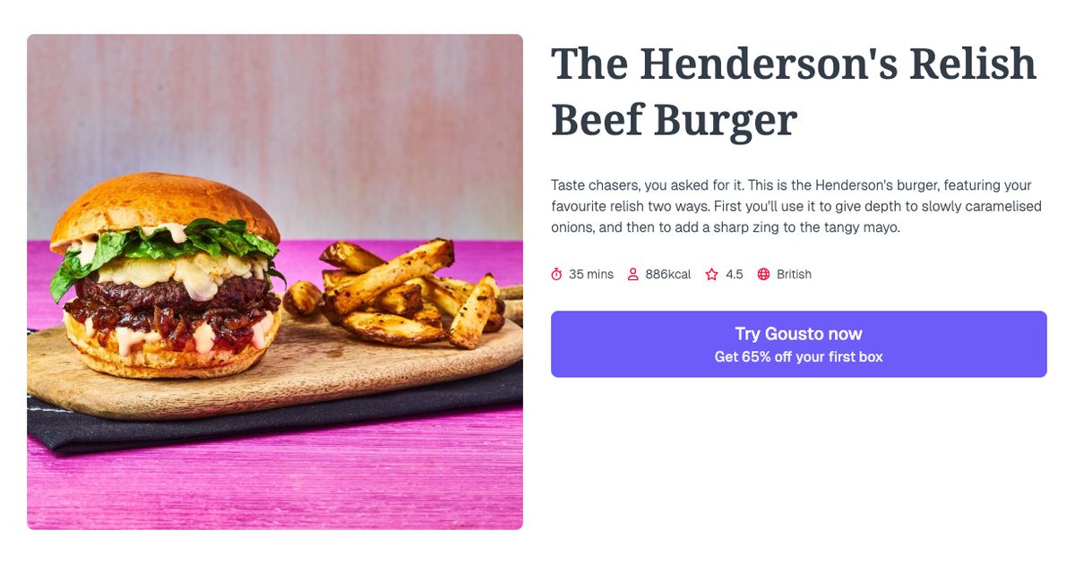 The Henderson's Relish Beef Burger (35 mins) | Gousto Recipe Search