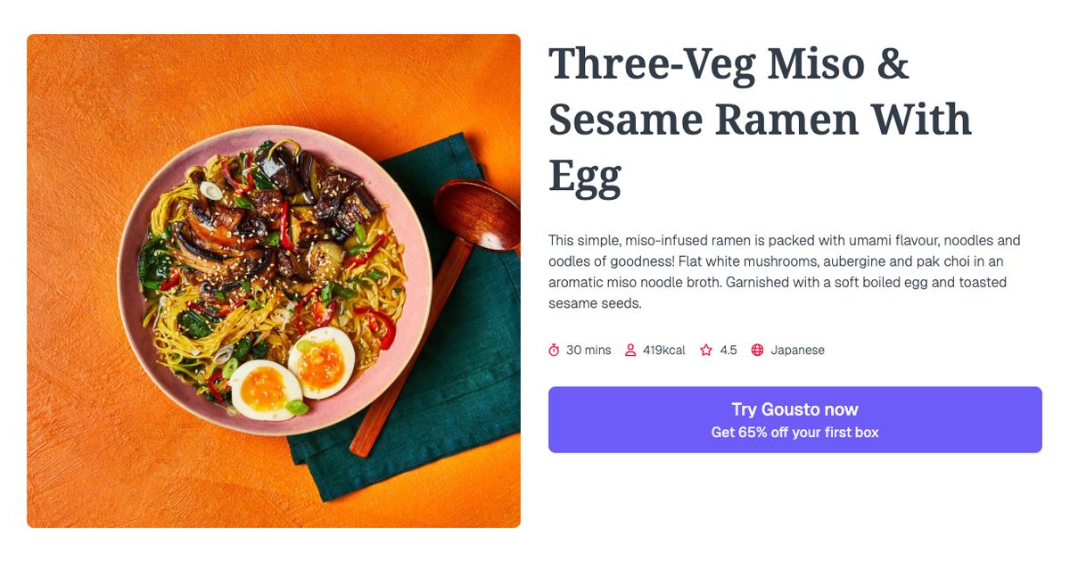 Three-Veg Miso & Sesame Ramen With Egg (30 mins) | Gousto Recipe Search