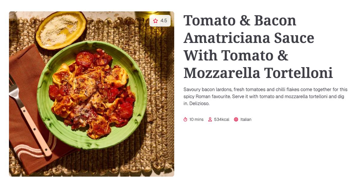 Tomato & Bacon Amatriciana Sauce With Tomato & Mozzarella Tortelloni ...