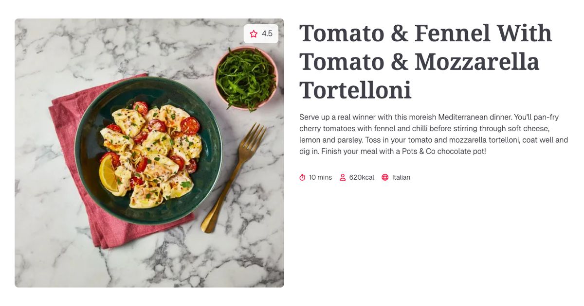 Tomato & Fennel With Tomato & Mozzarella Tortelloni (10 mins) | Gousto ...