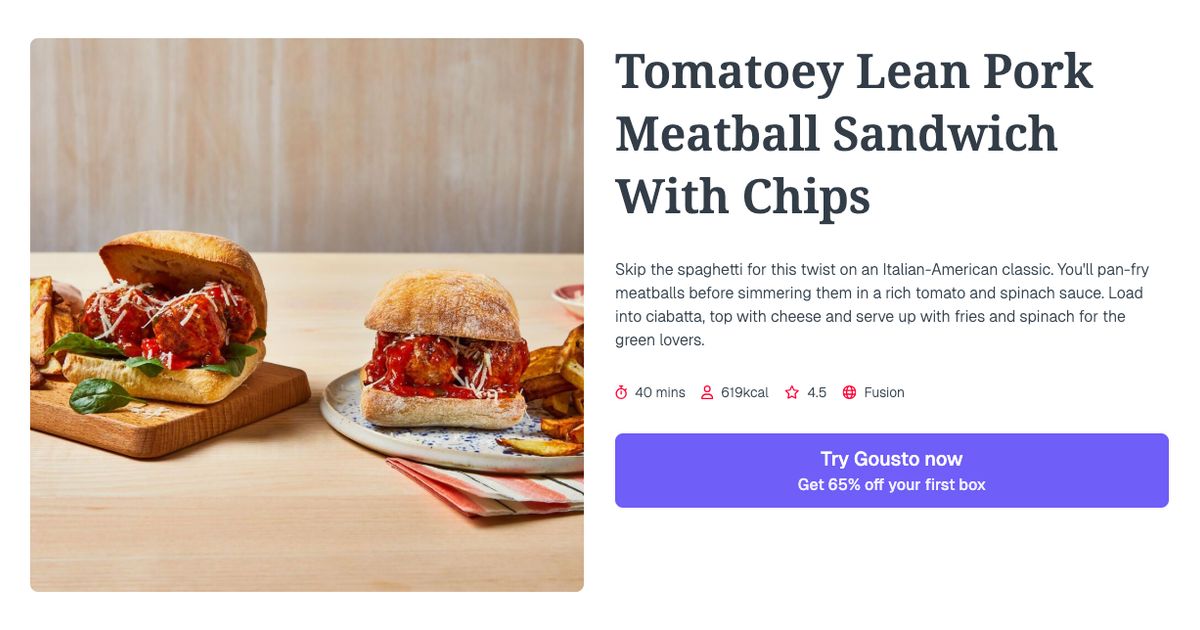 Tomatoey Lean Pork Meatball Sandwich With Chips (40 mins) | Gousto ...