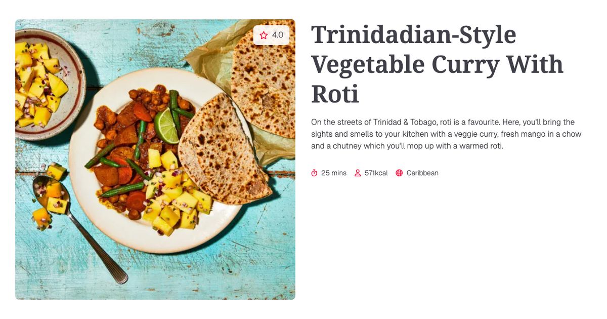 Trinidadian-Style Vegetable Curry With Roti (25 mins) | Gousto Recipe ...