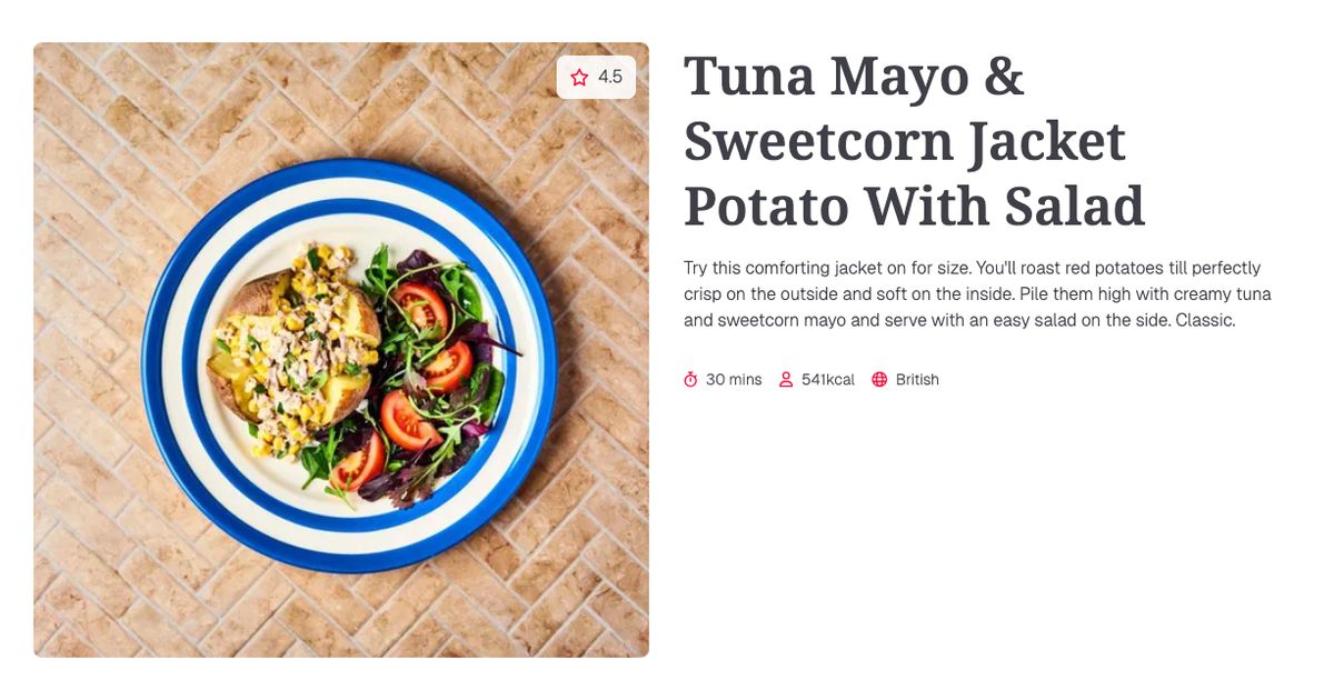 Tuna Mayo & Sweetcorn Jacket Potato With Salad (30 mins) | Gousto ...