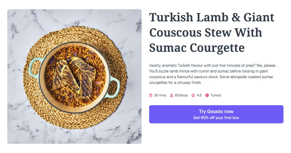 Turkish Lamb & Giant Couscous Stew With Sumac Courgette (30 mins ...