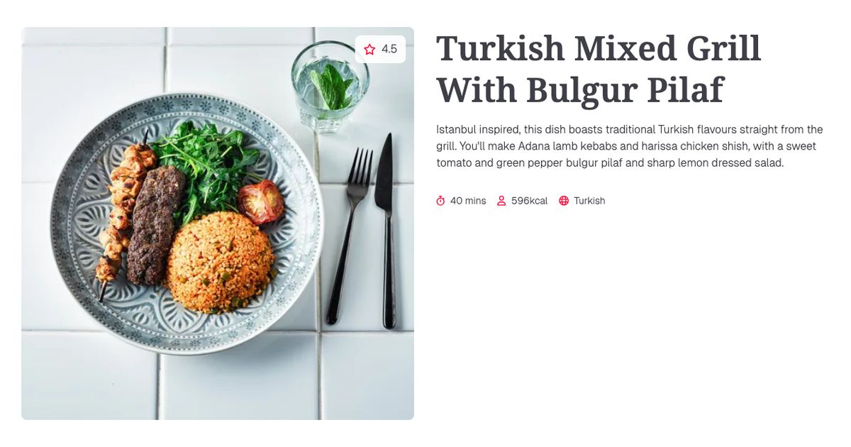 Turkish Mixed Grill With Bulgur Pilaf (40 mins) | Gousto Recipe Search