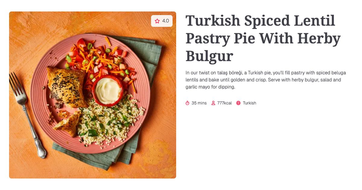 Turkish Spiced Lentil Pastry Pie With Herby Bulgur (35 mins) | Gousto ...
