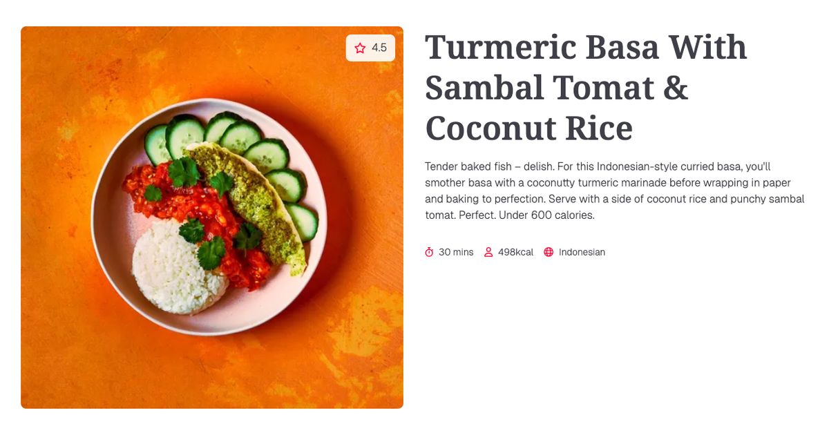 Turmeric Basa With Sambal Tomat & Coconut Rice (30 mins) | Gousto ...