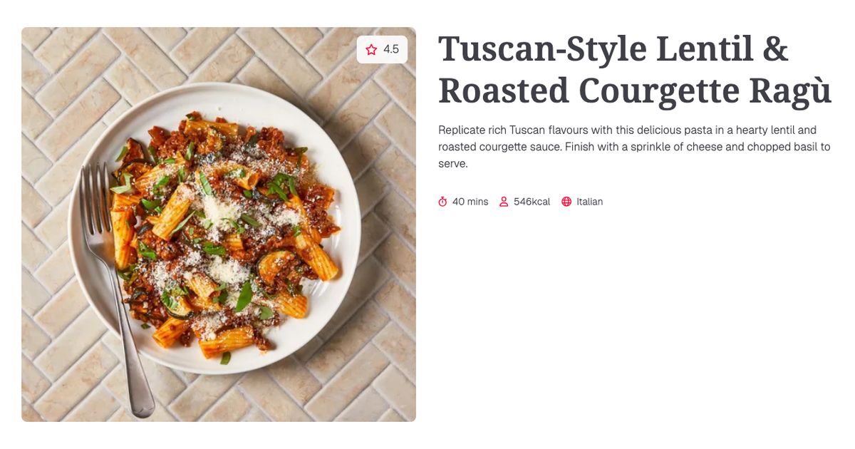 Tuscan-Style Lentil & Roasted Courgette Ragù (40 mins) | Gousto Recipe ...