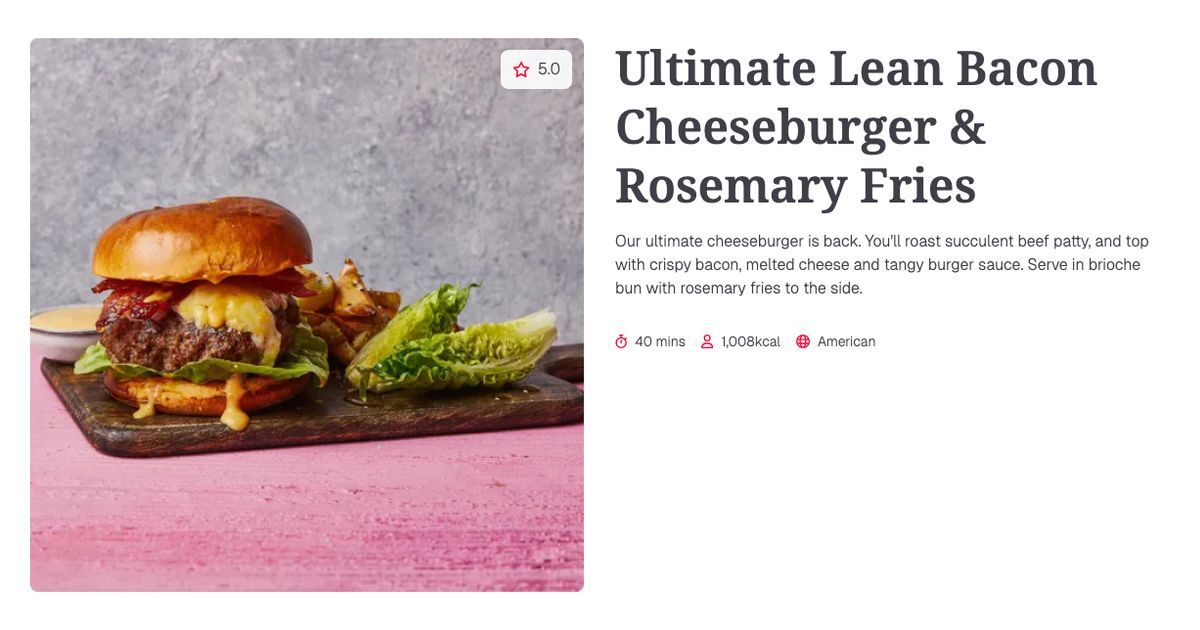 Ultimate Lean Bacon Cheeseburger & Rosemary Fries (40 mins) | Gousto ...