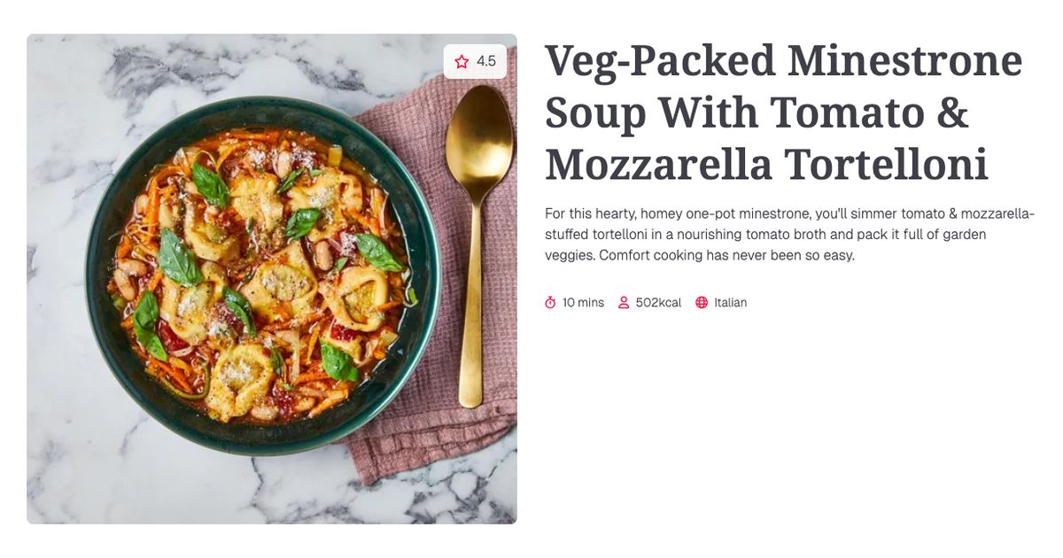 Veg-Packed Minestrone Soup With Tomato & Mozzarella Tortelloni (10 mins ...
