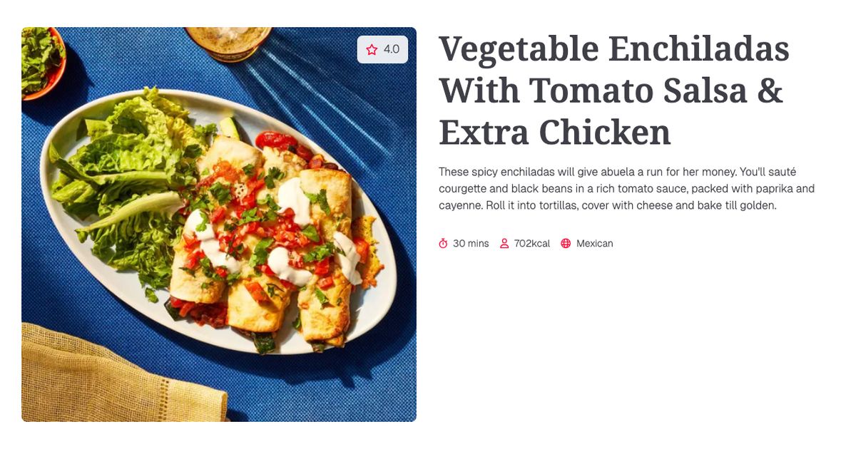Vegetable Enchiladas With Tomato Salsa & Extra Chicken (30 mins ...