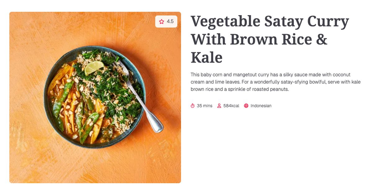 Vegetable Satay Curry With Brown Rice & Kale (35 mins) | Gousto Recipe ...