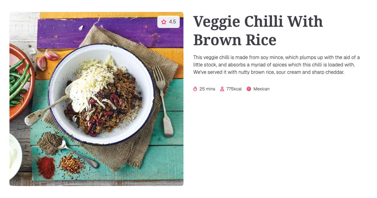 Veggie Chilli With Brown Rice (25 mins) | Gousto Recipe Search