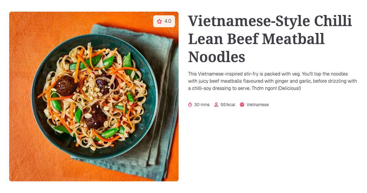 Vietnamese-Style Chilli Lean Beef Meatball Noodles (30 mins) | Gousto ...