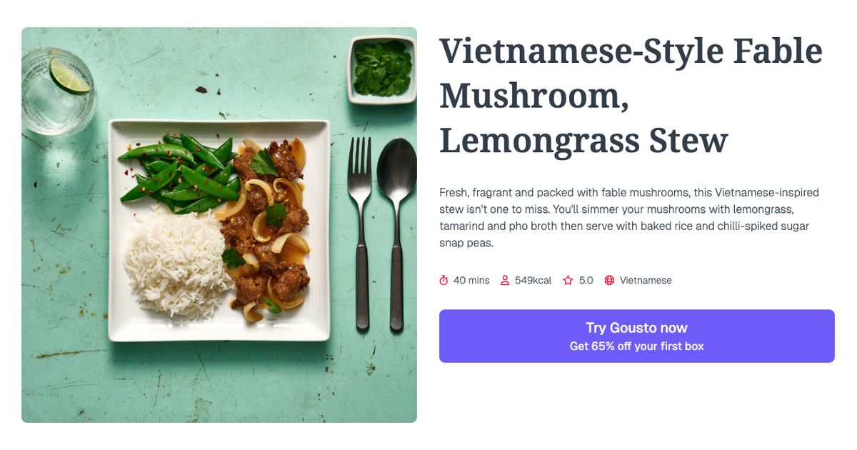 Vietnamese-Style Fable Mushroom, Lemongrass Stew (40 mins) | Gousto ...