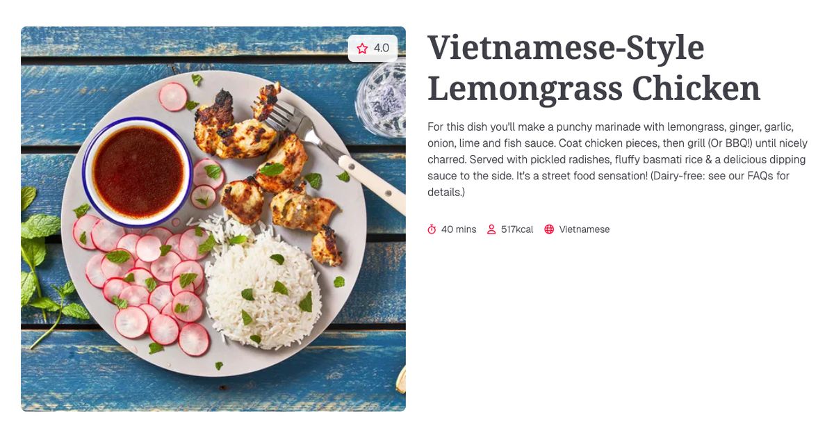 Vietnamese-Style Lemongrass Chicken (40 mins) | Gousto Recipe Search