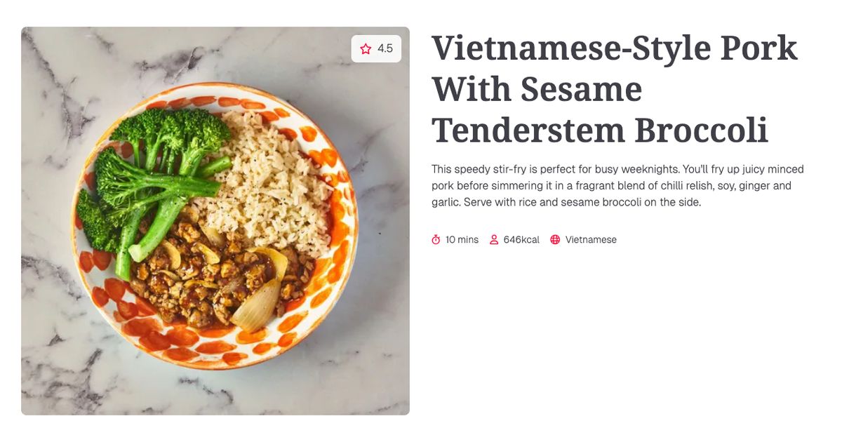 Vietnamese-Style Pork With Sesame Tenderstem Broccoli (10 mins ...