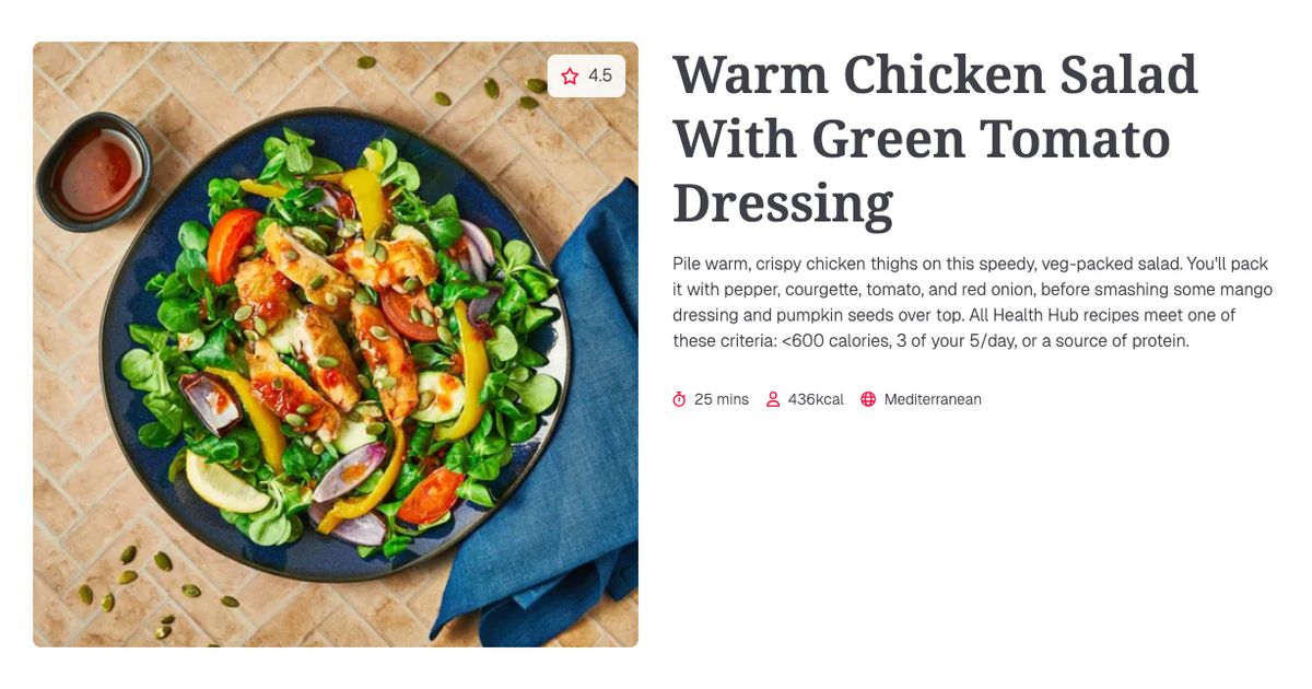 Warm Chicken Salad With Green Tomato Dressing (25 mins) | Gousto Recipe ...