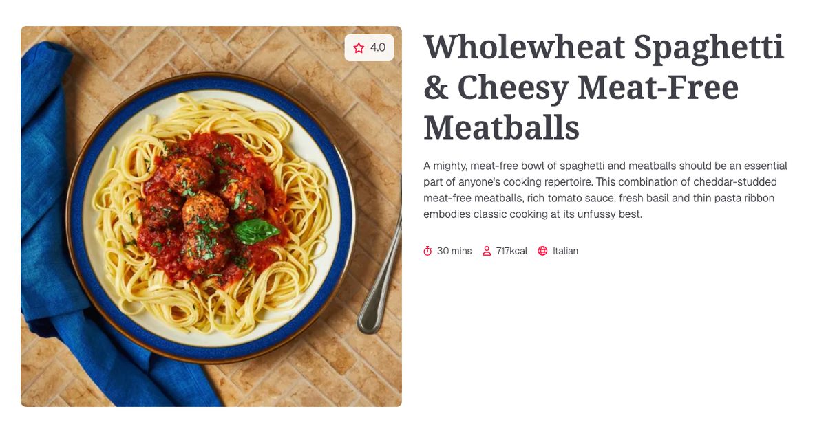 Wholewheat Spaghetti & Cheesy Meat-Free Meatballs (30 mins) | Gousto ...