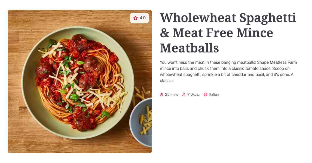 Wholewheat Spaghetti & Meat Free Mince Meatballs (25 mins) | Gousto ...