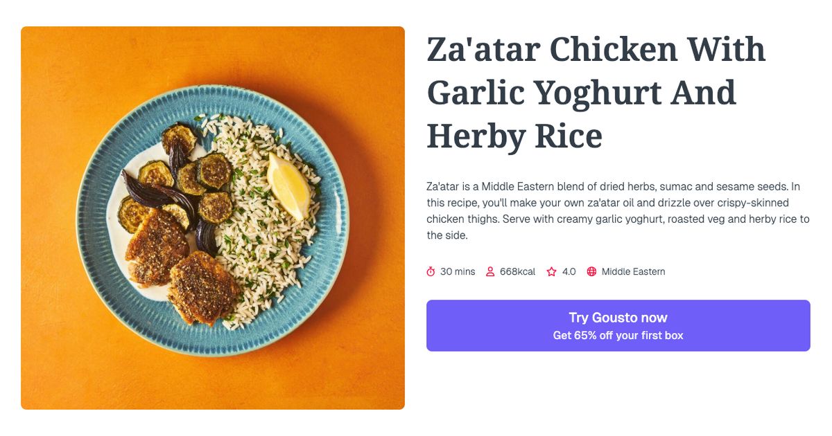 Za'atar Chicken With Garlic Yoghurt And Herby Rice (30 mins) | Gousto ...